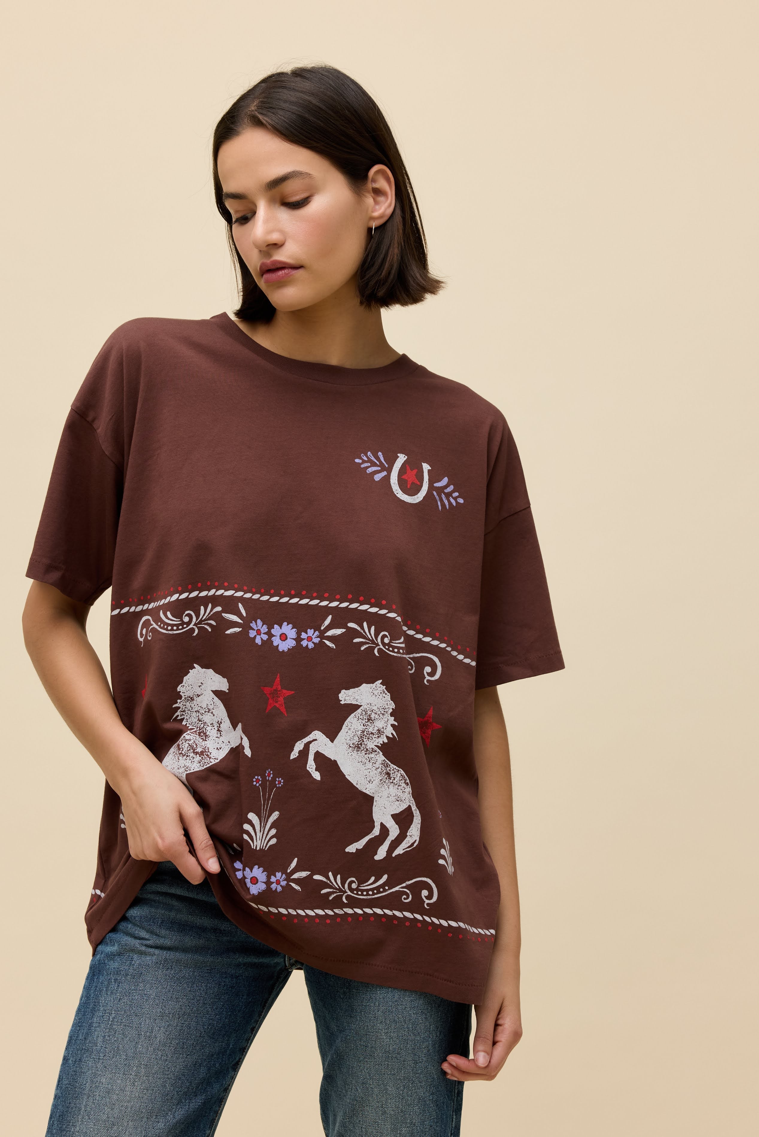 Floral Horse Pattern Merch Tee– Daydreamer